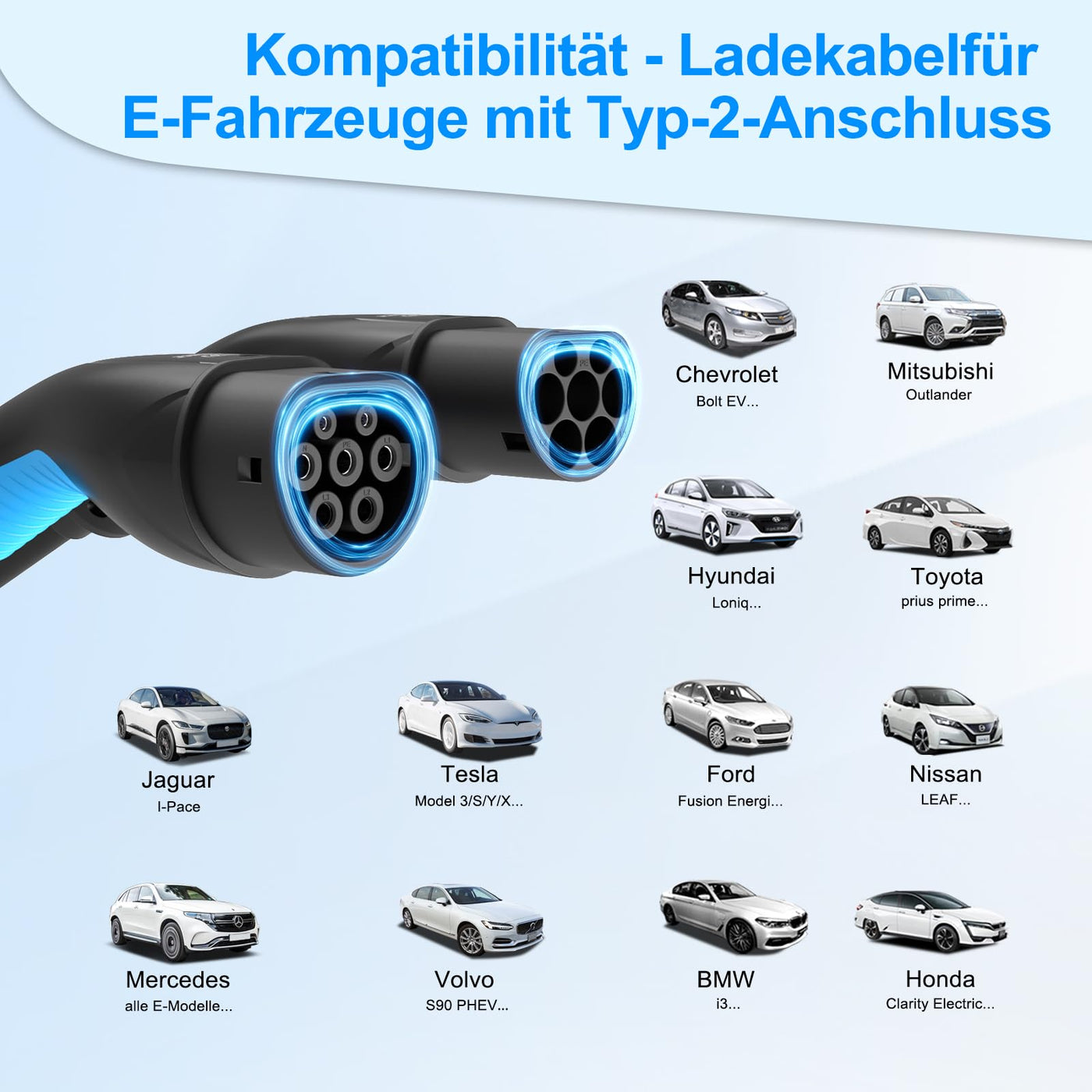 EVDANCE Type 2 to Type 2 Electric Vehicle (EV/PHEV) Charging Cable