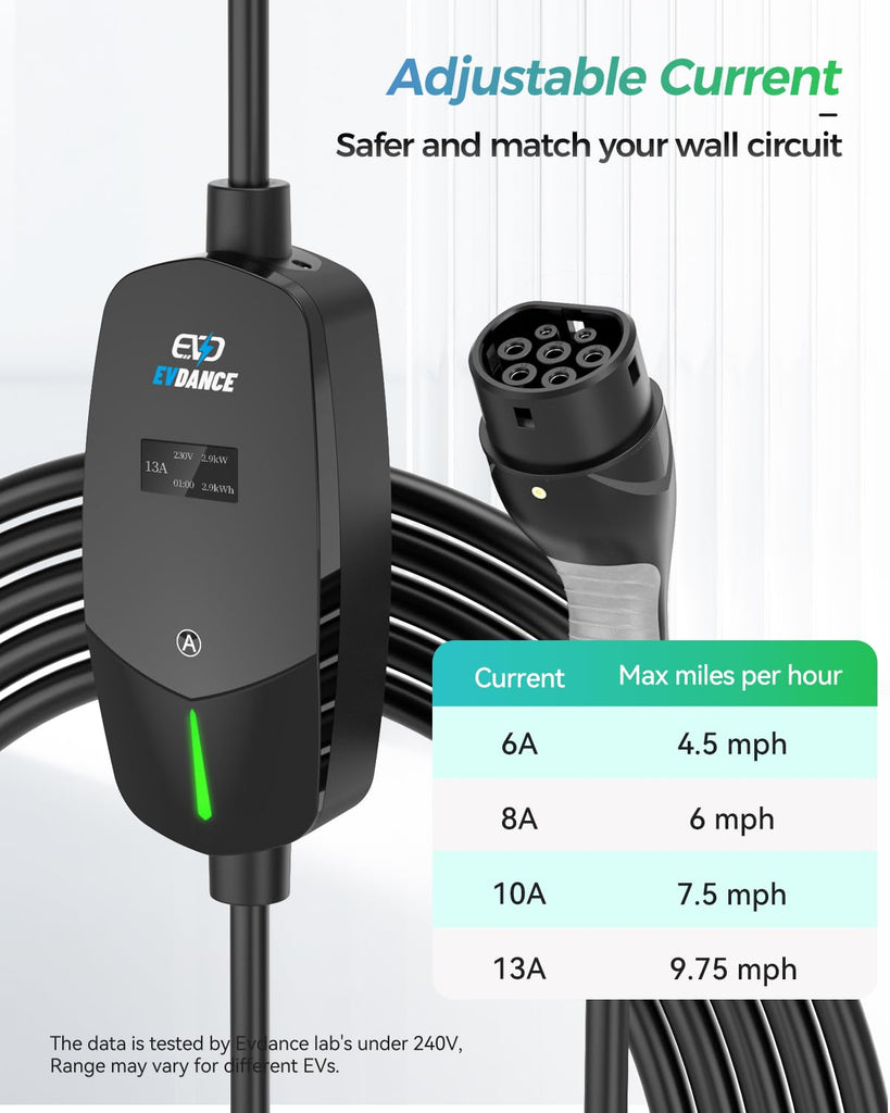 Portable Electric Car Adjustable Current Type 2 Charger with OLED Larg ...